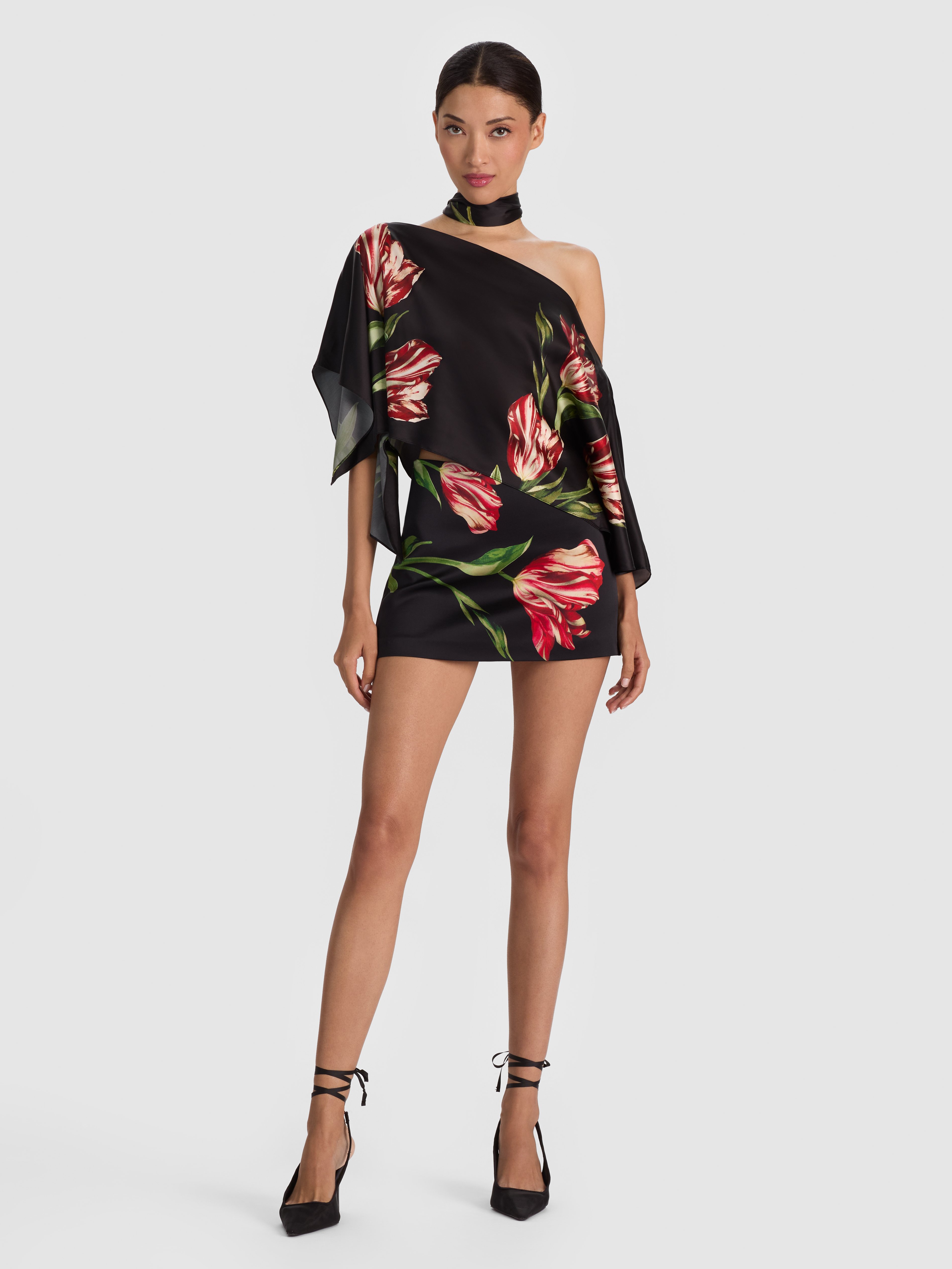 ALICE + OLIVIA Alice + Olivia Rita Draped One-Shoulder Top with Scarf